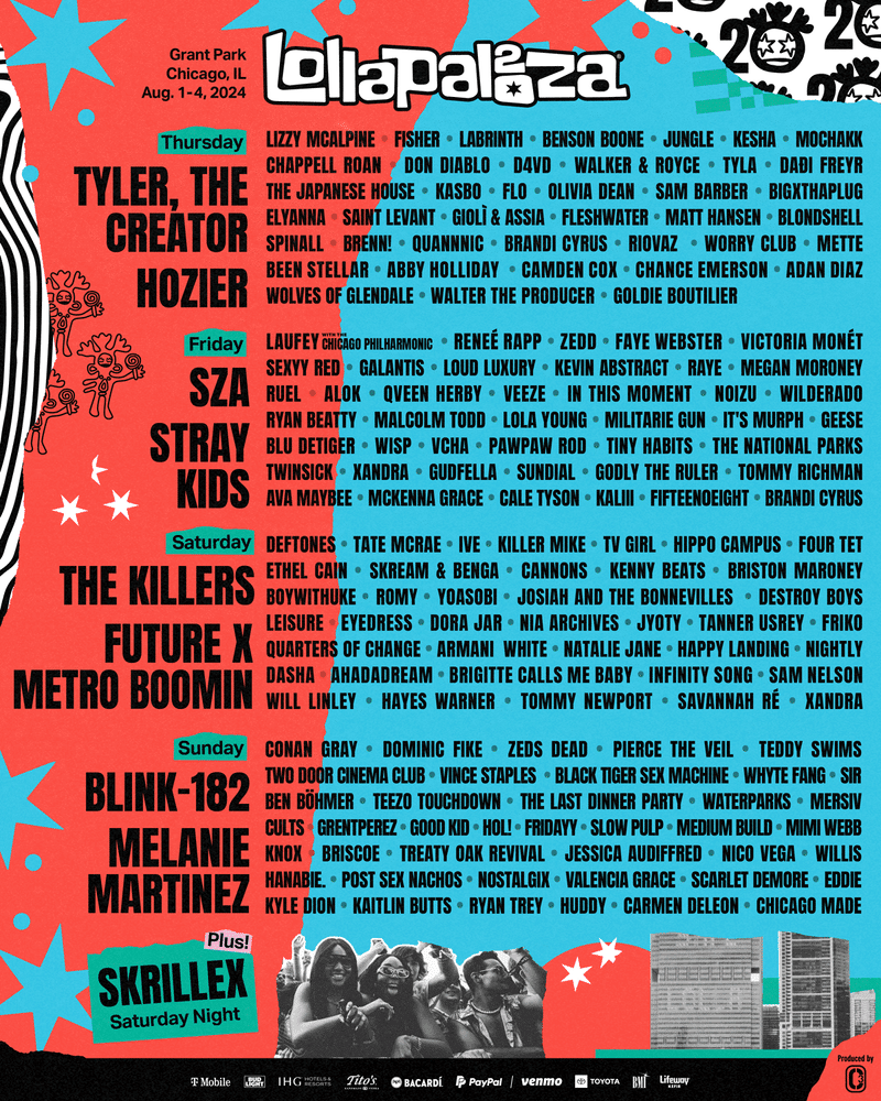 2024 Lollapalooza Chicago Official Lineup: Skrillex, Zedd, Four Tet ...